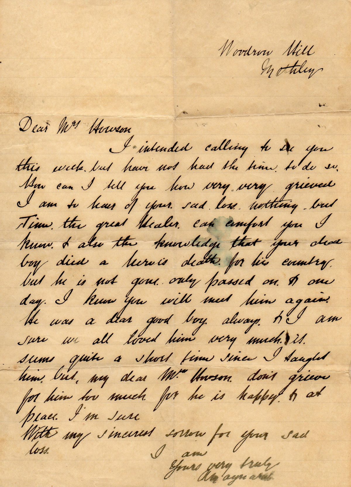 39 Condolence Woodrow Hill – Methley Village